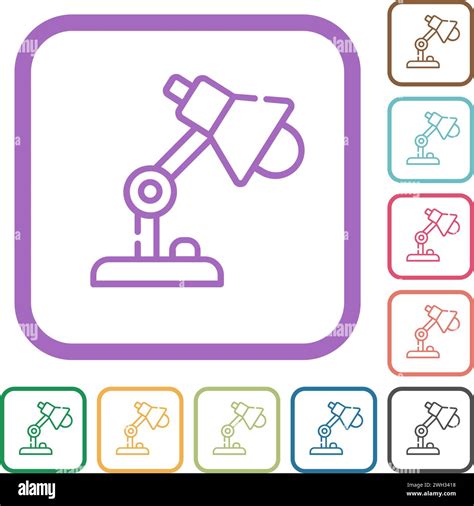 Desk Lamp Outline Simple Icons In Color Rounded Square Frames On White