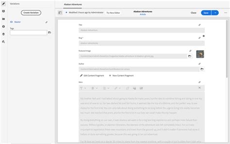variations authoring fragment content assets content fragments adobe experience manager