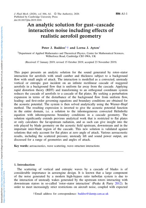 Pdf An Analytic Solution For Gustcascade Interaction Noise Including Effects Of Realistic