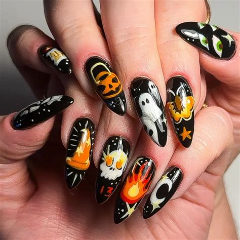 Get Spooky 21 Orange And Black Halloween Nail Ideas