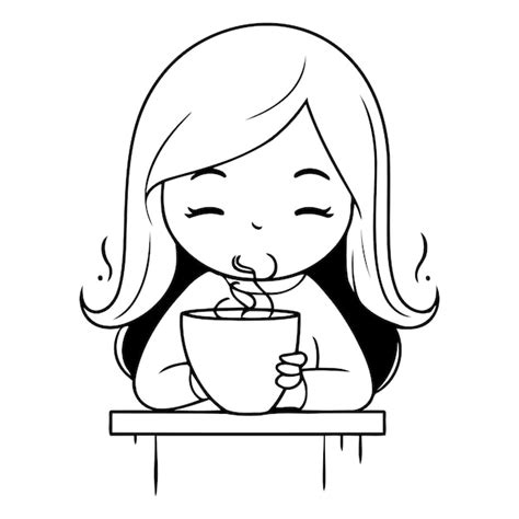 Premium Vector Illustration Of A Cute Girl Drinking Tea From A Cup