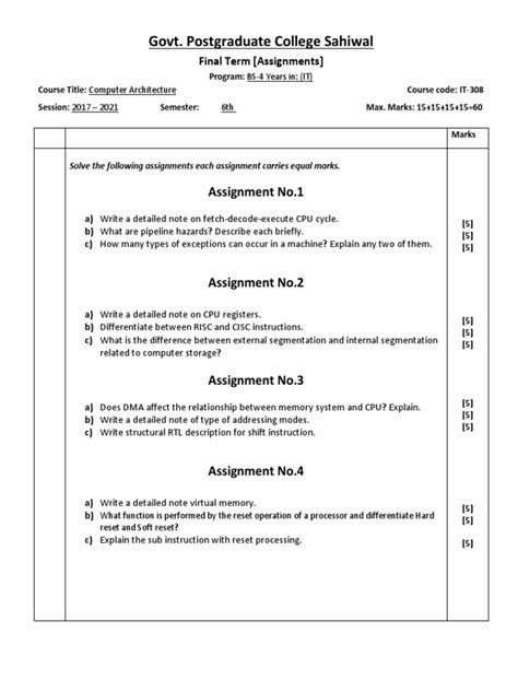 computer architecture assignment paper pdf central processing unit