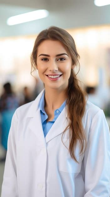Premium Photo Young Pretty Smiling Woman Doctor Portrait In Medical Class