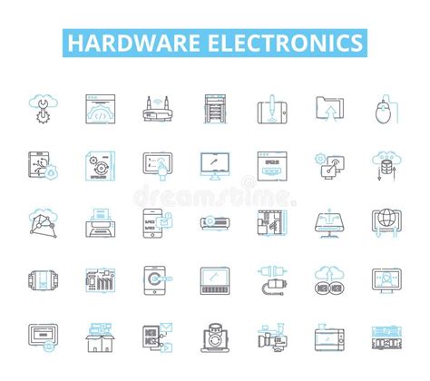 hardware electronics linear icons set circuitry microcontroller