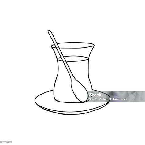 손으로 그린 터키차 유리 벡터 벡터에 터키어 차 유리를 낙서 아제르바이잔 차 유리 아르무두 이스탄불에 대한 스톡 벡터 아트 및