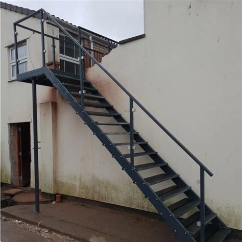 Outdoor Metal Fire Escape Staircase Exterior Prefab Mild Steel Stairs