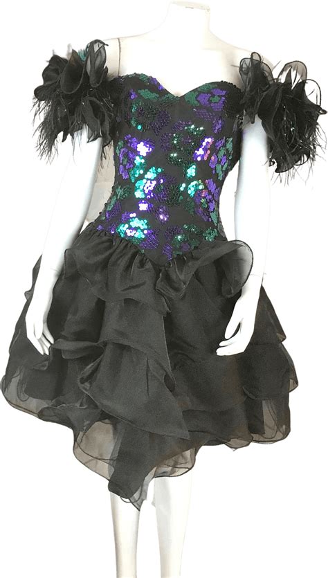 Vintage 80s Sequin Party Tiered Feather Dress By Daniella Shop Thrilling