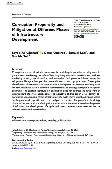 Pdf Corruption Propensity And Mitigation At Different Phases Of Infrastructure Development
