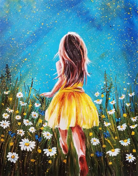 Рисуем девочку в ромашковом поле Art