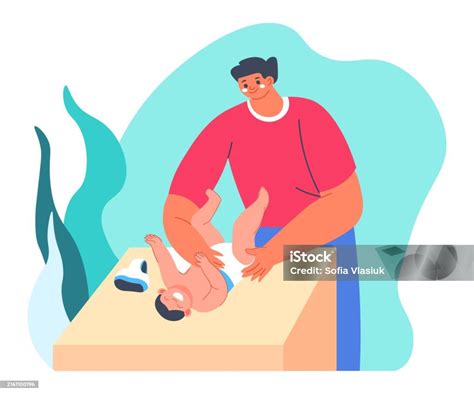 Ilustración De Padre Cambiando Pañales Para Hijo O Hija Vector Y Más