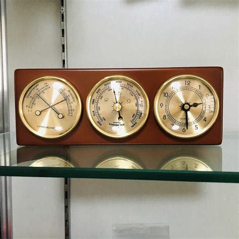 Analogue Weather Station In Solid Wood With Barometer Thermometer Hygrometer For Ambient