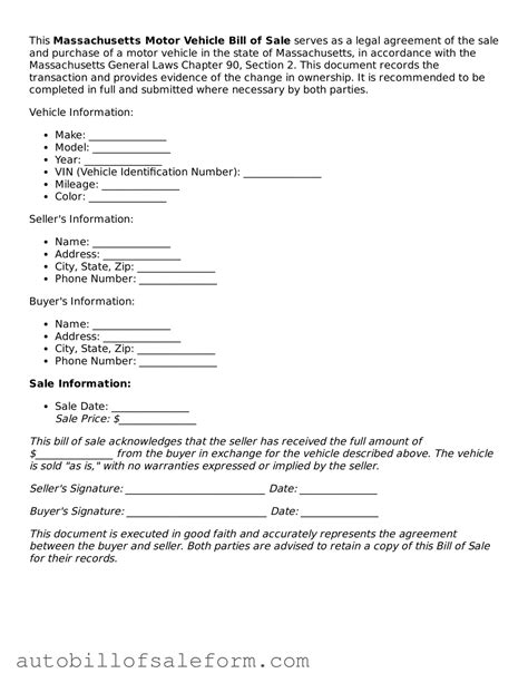 Download Massachusetts Motor Vehicle Bill Of Sale Template ⋆ Auto Bill