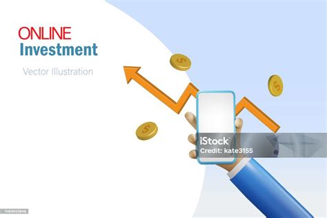 성장 그래프 이익과 돈으로 투자를 성공시키세요 빈 스마트폰 화면을 들고 있는 사업가 금융 투자 인터페이스 기술 3d 벡터 3차원 형태에 대한 스톡 벡터 아트 및 기타 이미지