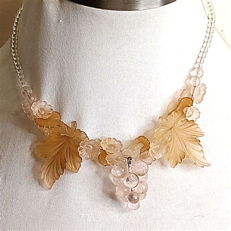 Vintage Jewelry Vintage Art Deco Carved Celluloid Clear Champagne