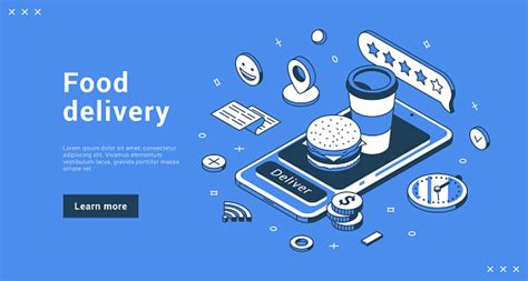 음식 배달 서비스 스마트폰 고객 응용 프로그램 등각 벡터 일러스트 3차원 형태에 대한 스톡 벡터 아트 및 기타 이미지 3차원 형태 Brand Name Smart