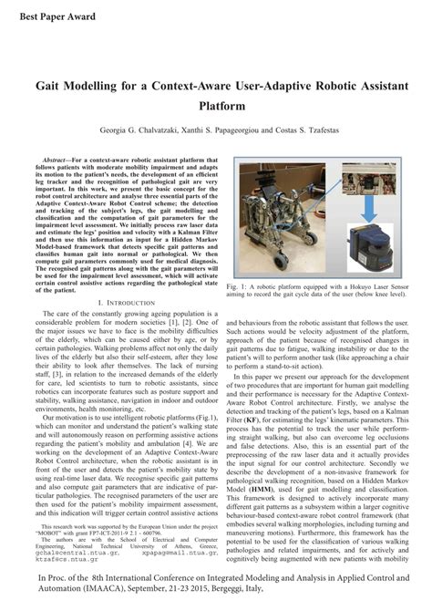 Pdf Gait Modelling For A Context Aware User Adaptive Robotic