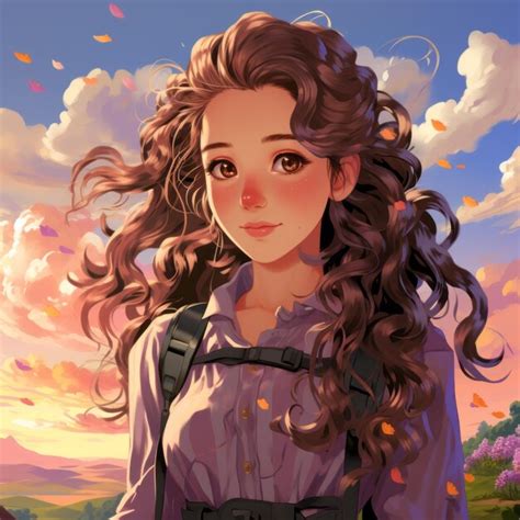 Premium Ai Image Anime Girl With Long Curly Hair Standing In Front Of