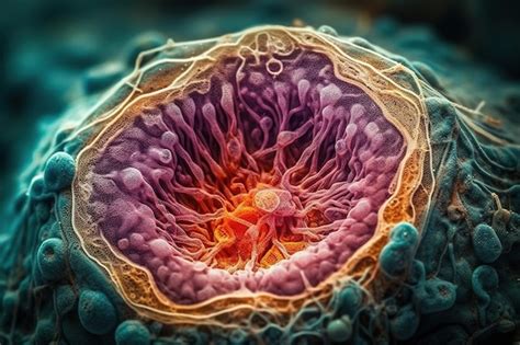 Cellule Humaine Microscope De Cellules Souches Embryonnaires Composants Du Noyau Et Des