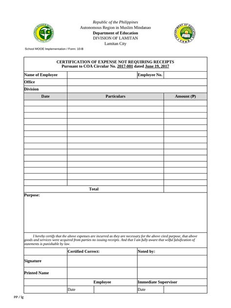 Mooe Expense Certification Form Pdf