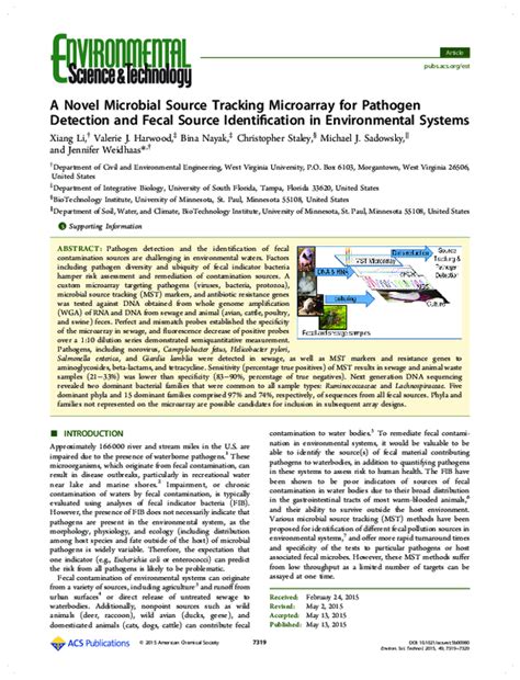 Pdf A Novel Microbial Source Tracking Microarray For Pathogen
