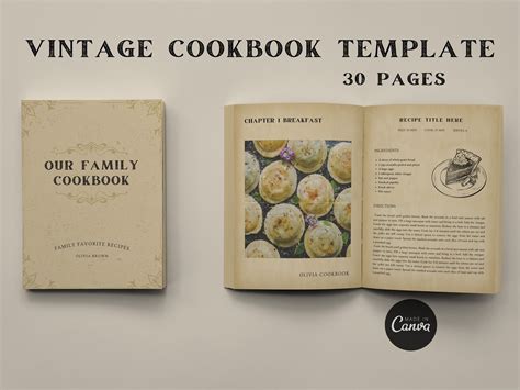 Vintage Style Cookbook Template Editable Recipe Book Template