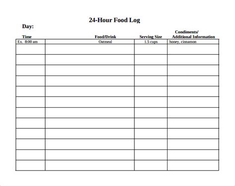 Food Record Chart Template Food Record Chart Template
