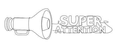 슈퍼 어텐션 텍스트가 있는 메가폰의 연속 한 줄 얇은 선 그림 벡터 개념입니다 윤곽 그리기 창의적인 아이디어 한붓그리기에 대한 스톡 벡터 아트 및 기타 이미지 Istock