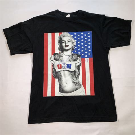 Marilyn Monroe Usa Flag Black Graphic T Shirt Sz S Gem