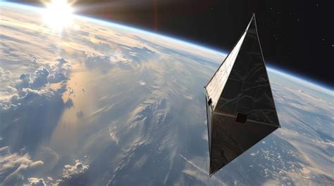 A Pyramidshaped Satellite In Orbit Above Earth Premium Ai Generated Image