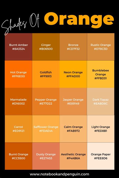 75 Orange Hex Codes And Orange Color Names With Swatches Orange