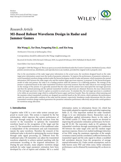 Pdf Mi Based Robust Waveform Design In Radar And Jammer Games