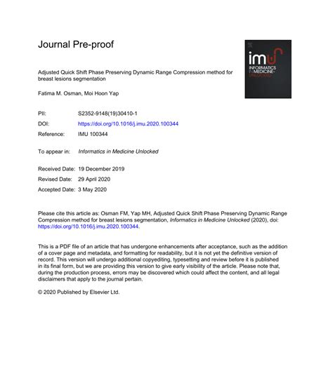 Pdf Adjusted Quick Shift Phase Preserving Dynamic Range Compression Method For Breast Lesions