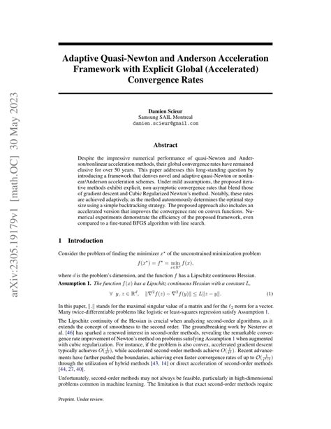 Pdf Adaptive Quasi Newton And Anderson Acceleration Framework With Explicit Global