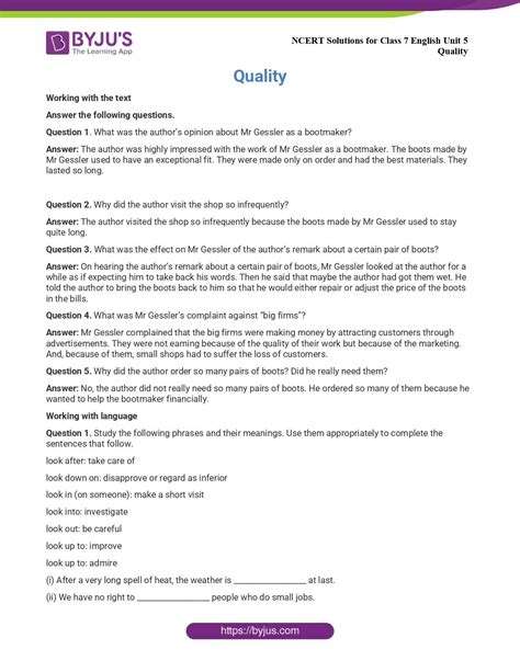 Ncert Solutions For Class 7 English Unit 5 Quality
