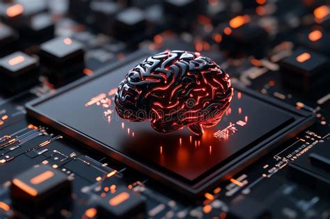 Futuristic Brain Computer Interface Glowing Neural Connections Stock