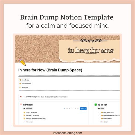 brain dump notion template for a calm and focused mind intentional e