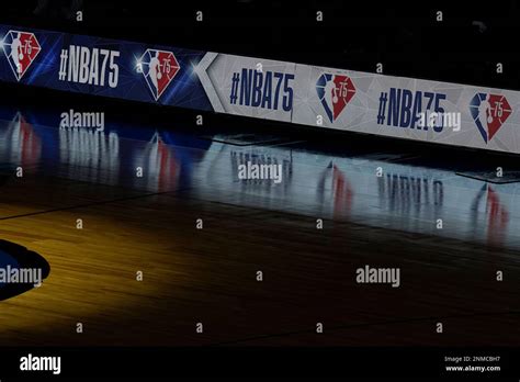The Nbas 75th Anniversary Logo Is Seen Alongside The Court At Halftime