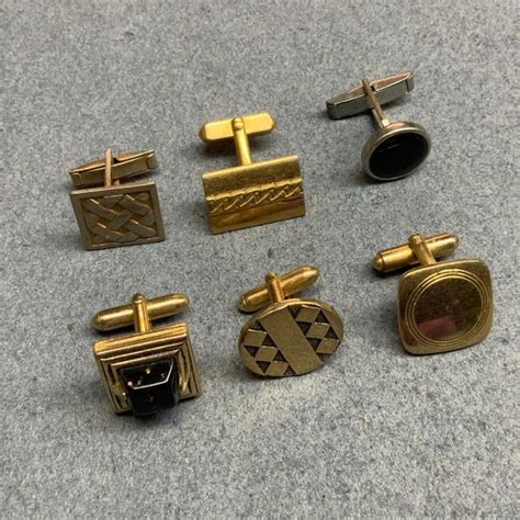 Swank Accessories 6 Single Cufflinks Lot Gold Silver Swank Diy Repurpose Upcycling Craft