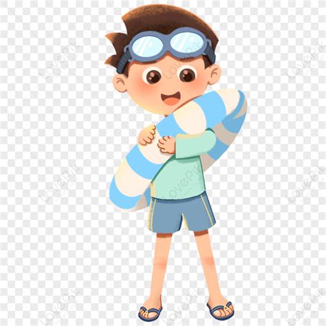 Little Boy Cartoon Character Swimming Ring Illustration Vacation