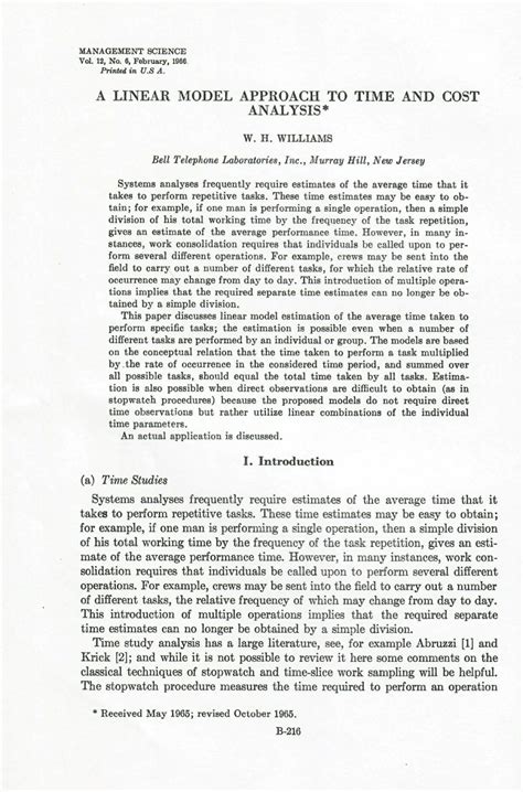 Pdf A Linear Model Approach To Time And Cost Analysis