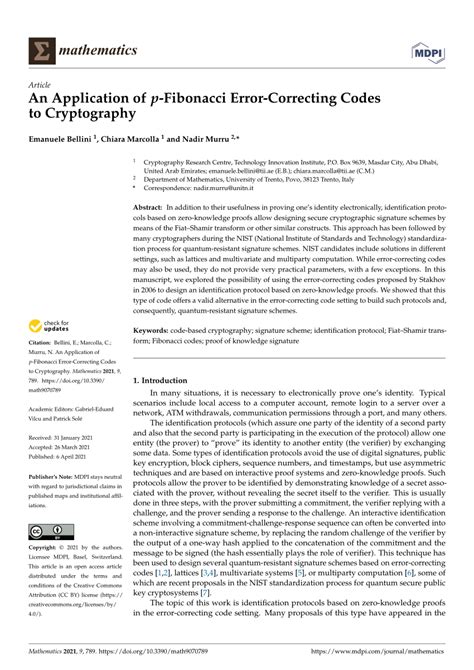 pdf an application of p fibonacci error correcting codes to cryptography