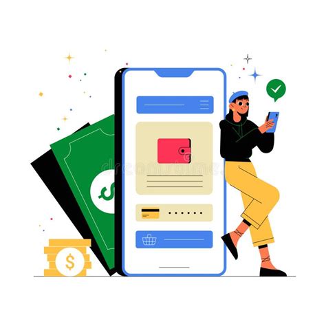 Mobile Wallet Payment With Female User In Flat Vector Illustration