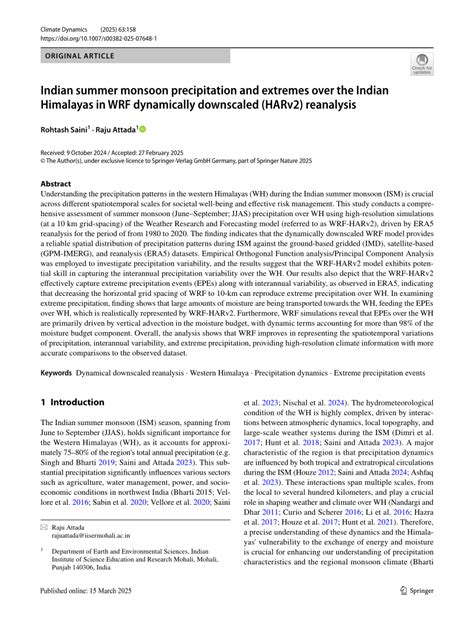 Pdf Indian Summer Monsoon Precipitation And Extremes Over The Indian Himalayas In Wrf