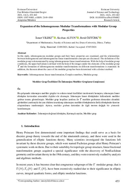 Pdf Expansion Of The Inhomogeneous Modular Transformations With Modular Group Properties