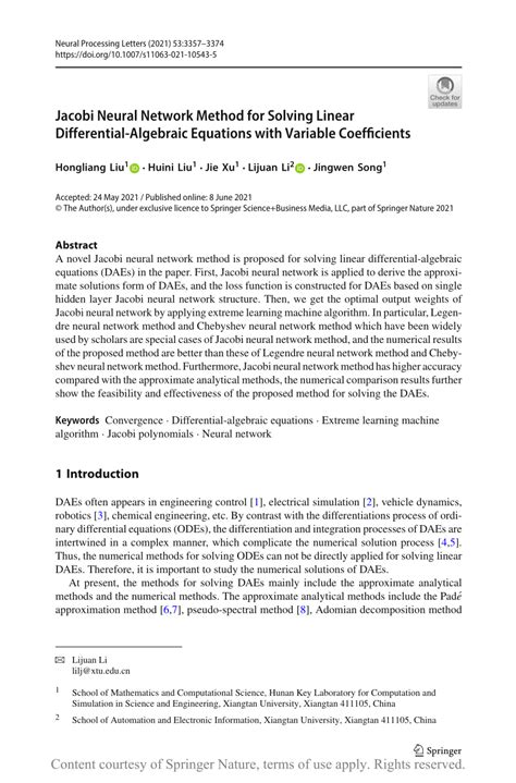 Jacobi Neural Network Method For Solving Linear Differential Algebraic Equations With Variable