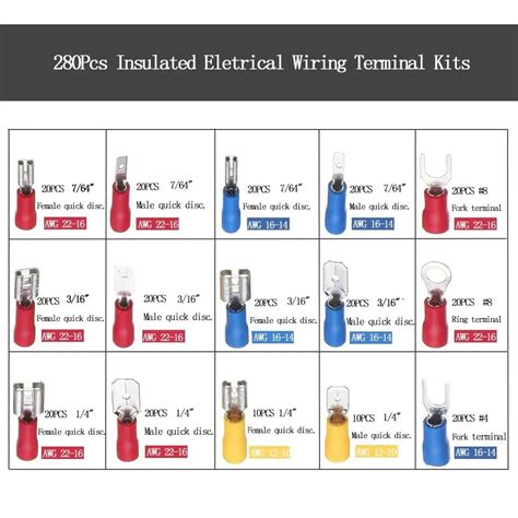 280pcs Electrical Assorted Insulated Wire Cable Terminal Crimp