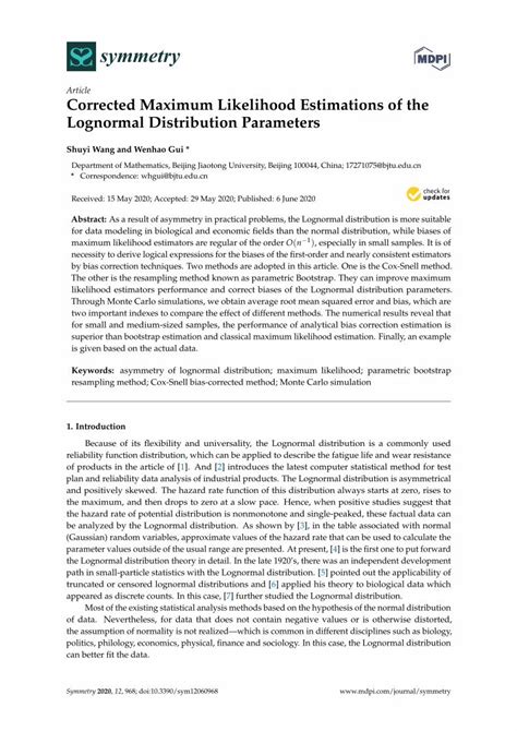 Pdf Lognormal Distribution Parameters Mdpi Dokumentips