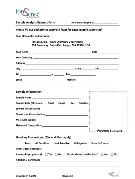 Fillable Online Sample Analysis Request Form Rev2 75078 Fax Email
