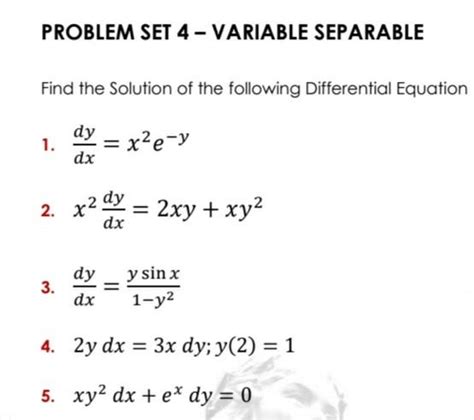 Solved Problem Set 4 Variable Separable Find The Solution
