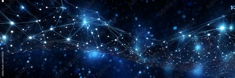 abstract blue digital technology background of dots and lines concept for neural network